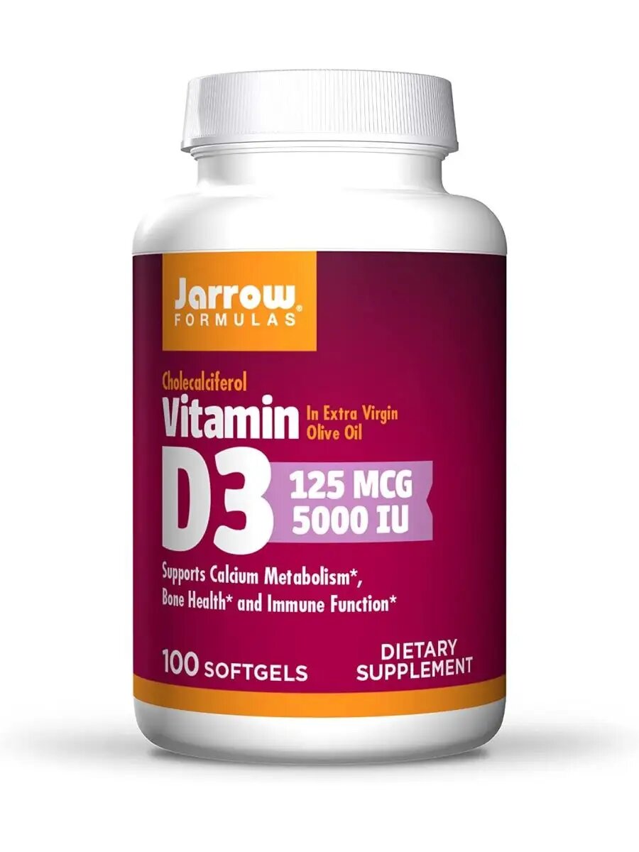Витамин D3, 5000, Jarrow, 100 капсул, для иммунитета, костей