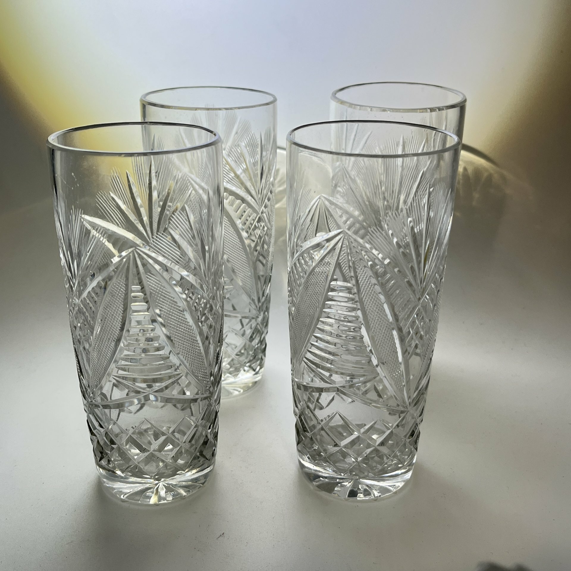 Набор для прохладительных напитков из 4 стаканов, хрусталь, алмазная грань, СССР