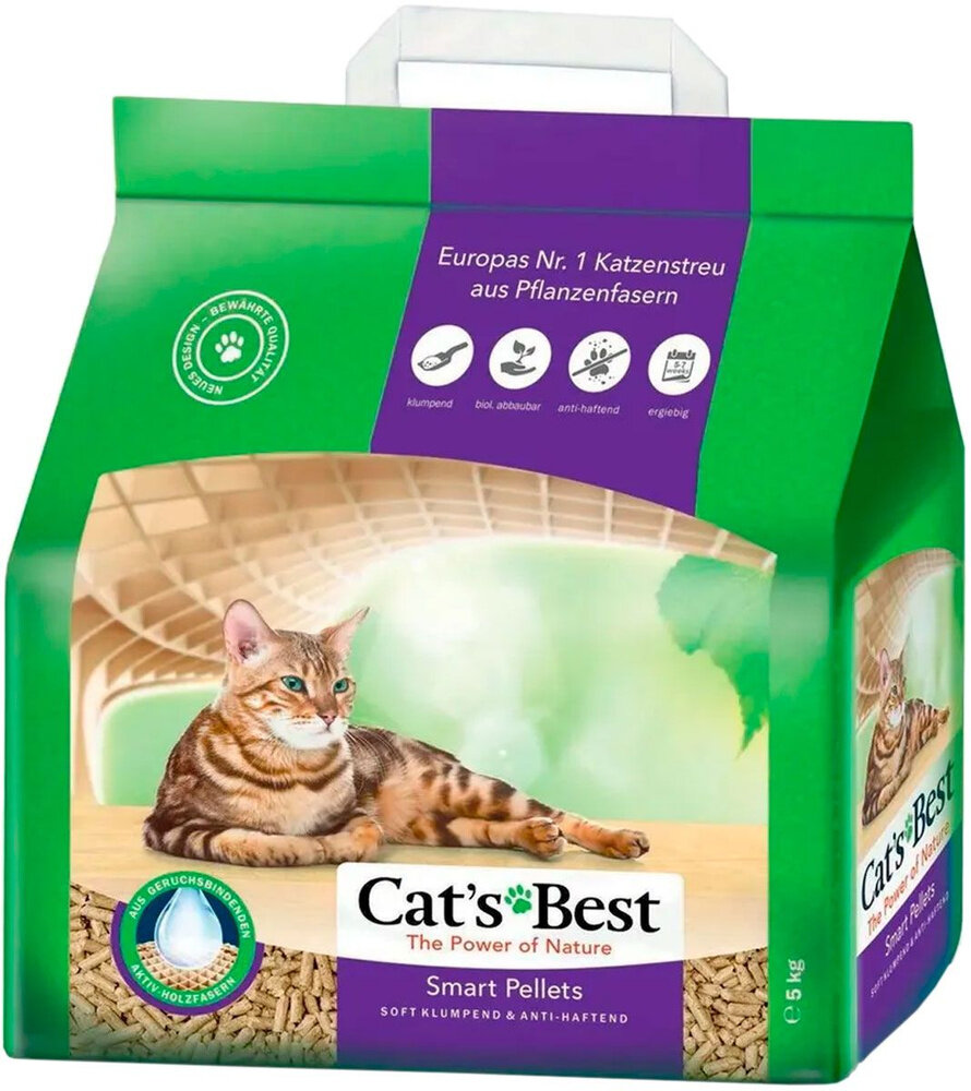 Наполнитель для кошачьего туалета комкующийся древесный Cats Best Smart Pellets, без запаха, 5 кг 10 л