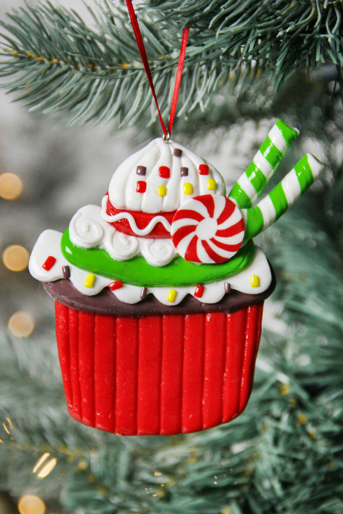 Ёлочная игрушка кристмас-кексик, полимерная глина, красный, 13 см, Kurts Adler D4157-3