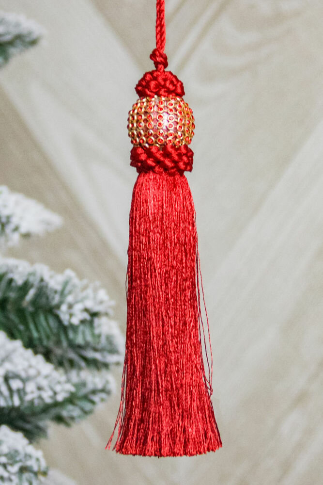 Подвесное украшение, кисть зимний шёлк, алая, 15 см, EDG 340212-40-2