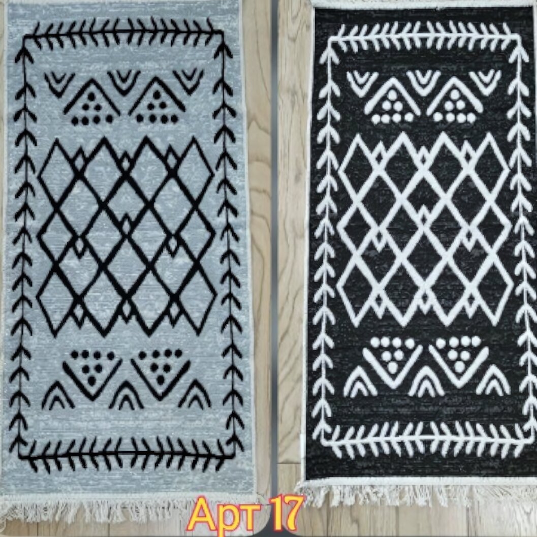 Коврик интерьерный 60х90 см двухсторонний "17" с бахромой, хлопок, геометрический узор, разноцветный принт