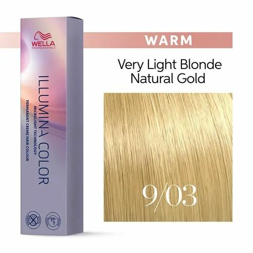 Wella Illumina Color 9/03 Очень светлый блонд натуральный золотистый Инновационная стойкая крем-краска для волос, 60 мл