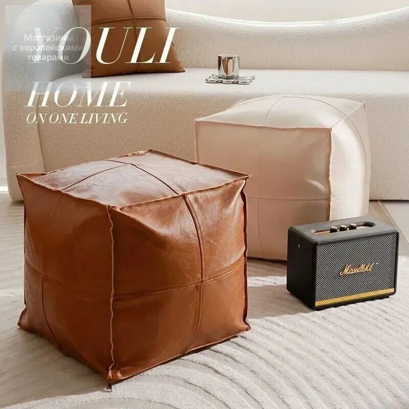 Пуф, Натуральная кожа, Винилискожа, 40х40х40 см