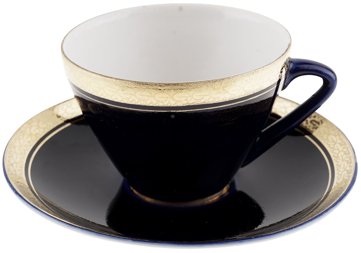 Кофейная пара "Ночь", Фарфор, кобальт, винтаж, ЛФЗ, СССР, вторая половина 20 века