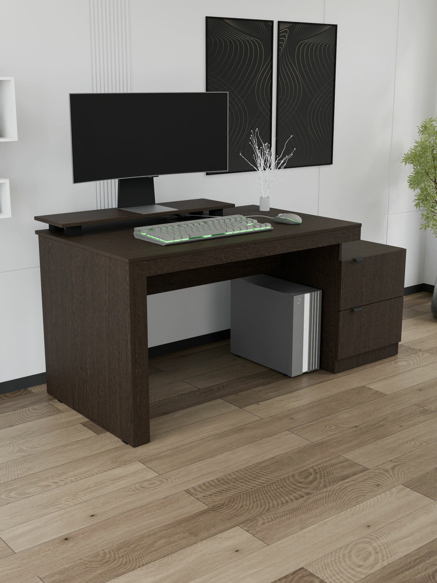 Изумлит Стол компьютерный для офиса и дома Вертикаль Компакт Лайт 165х73х74.5 см, тумба справа, венге