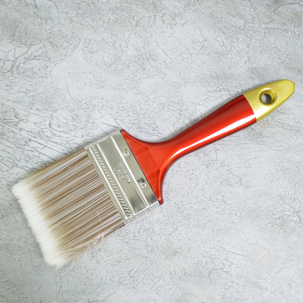 Кисть плоская 2.5" 63 мм, мягкая искусственная щетина, деревянная лакированная ручка, красная