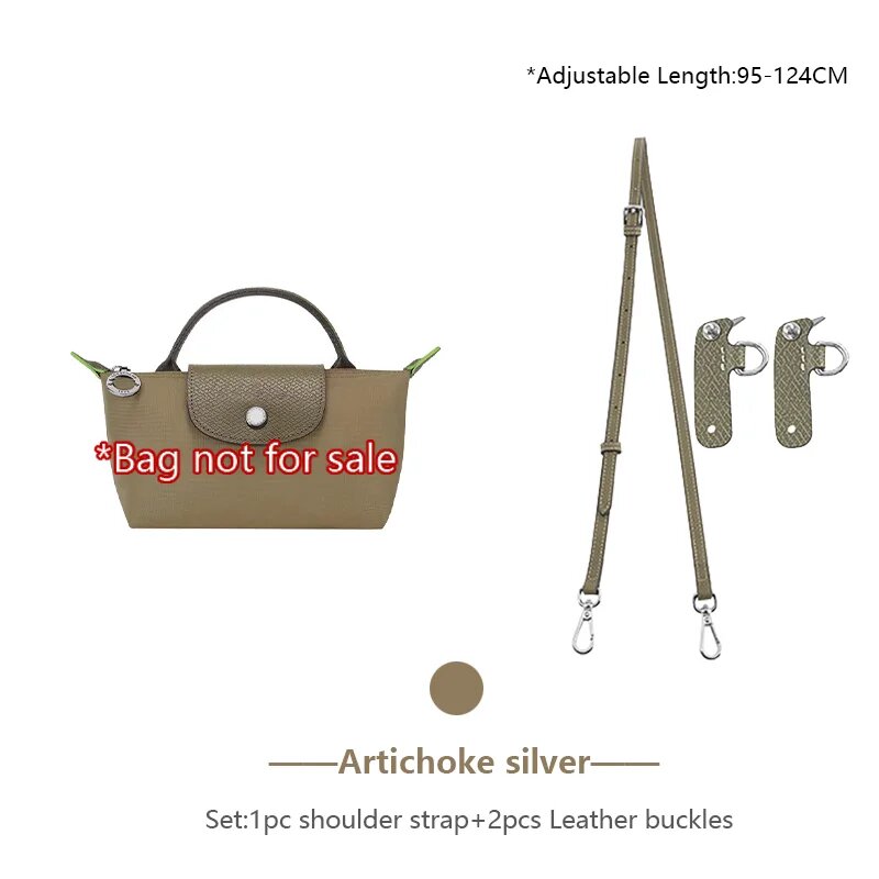 Кожаный ремень для сумки через плечо Longchamp Mini, плечевой ремень для сумки, Artichoke silver set