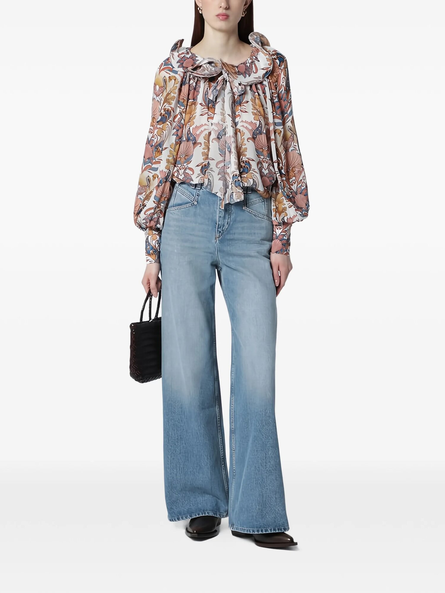 Блуза FARM RIO Ruffled floral blouse, размер S, белый — фото 1