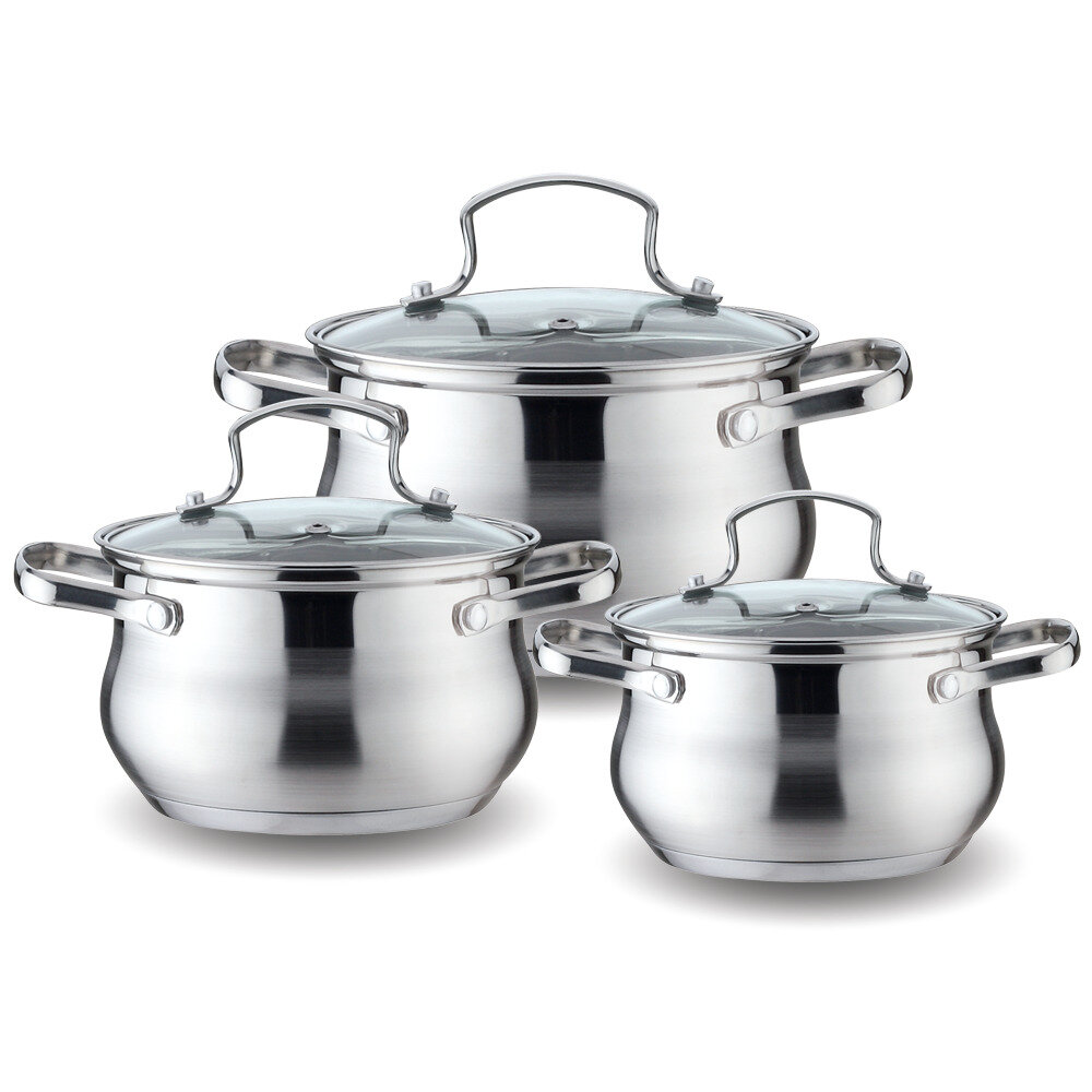 Набор кастрюль 2,1 л;3 л;4 л нержавеющая сталь с крышкой, для индукционных плит KELLI Венера, нержавейка 3 литра для газовой плиты