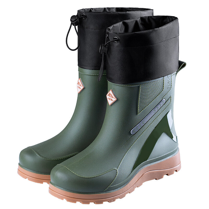 Новые осенне-зимние резиновые сапоги с хлопковой подкладкой, манжетами на шнурках, походные резиновые сапоги для активного отдыха, водонепроницаемые, нескользящие, износостойкие, простые и стильные мужские резиновые сапоги. EU:45