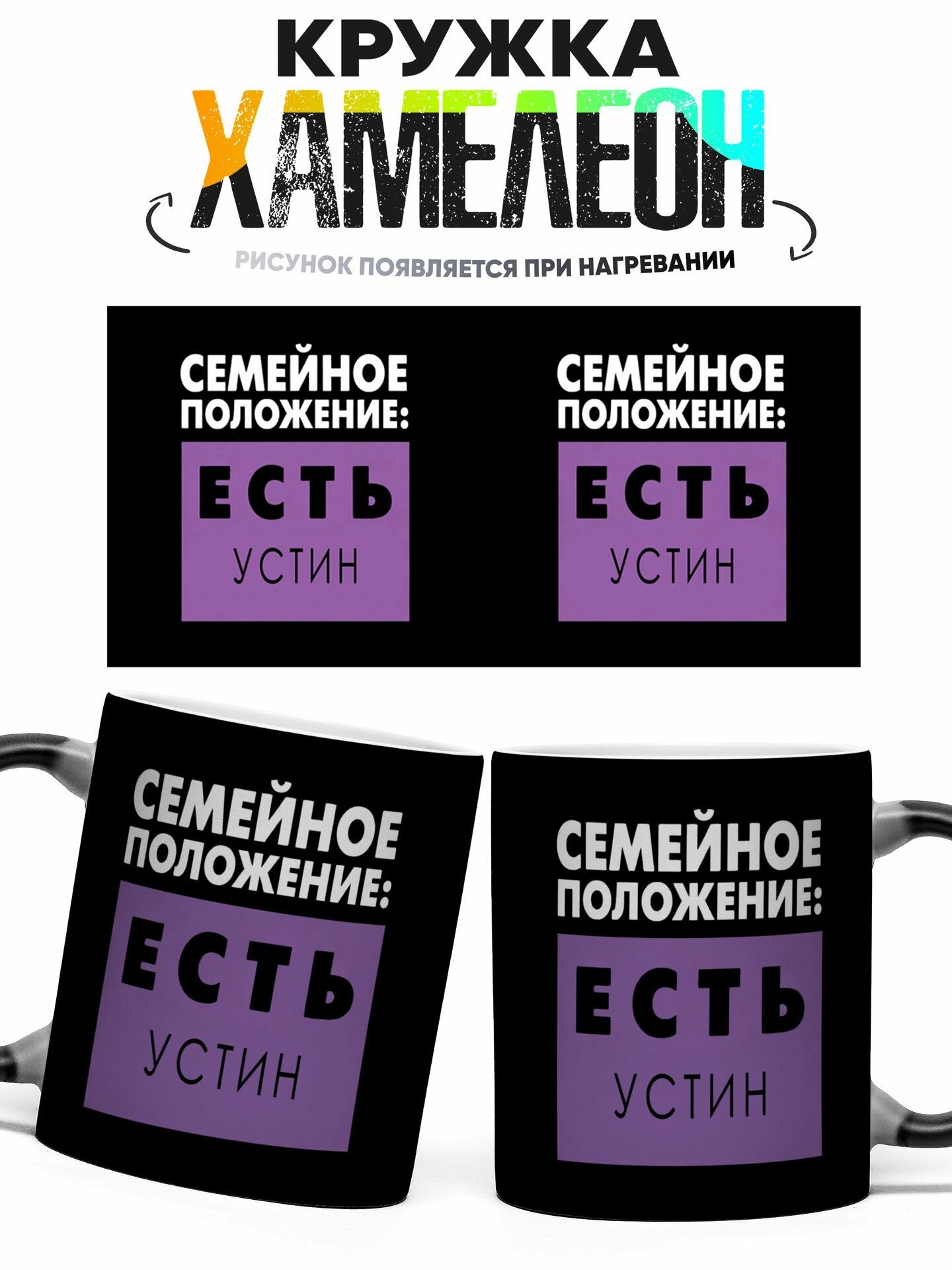 Кружка хамелеон Семейное Положение Есть Устин 330 мл