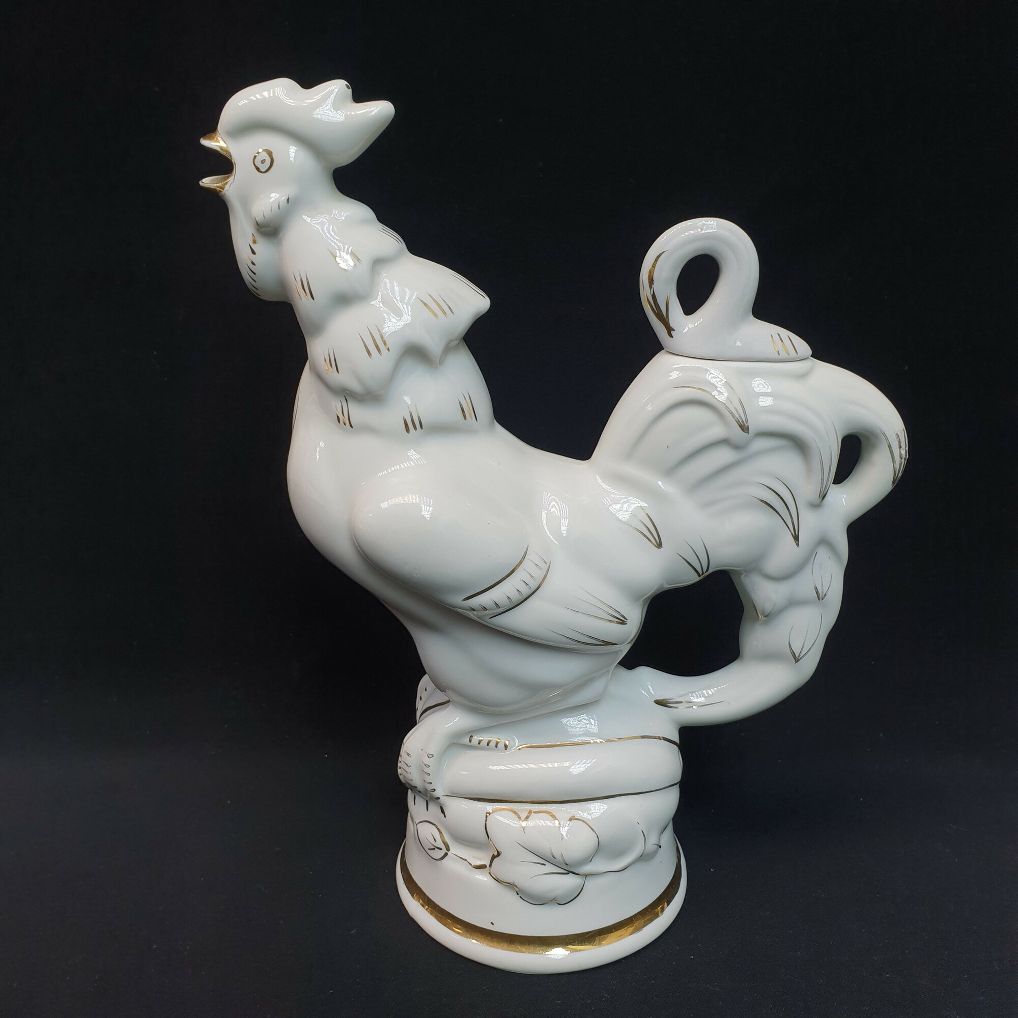 Винтажный штоф Петух 25 см, Городница, фарфор, позолота, СССР.