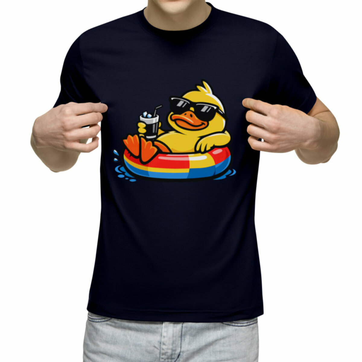 Мужская футболка «Крутая утка на надувном круге» (темно-синий, 3XL)