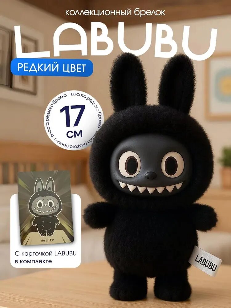 Редкий черный мягкая игрушка брелок Лабубу Labubu 17см редкого цвета