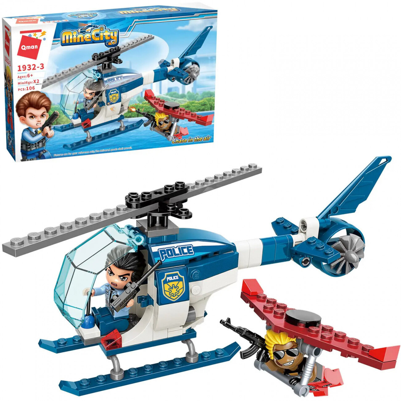 Конструктор Qman серия MineCity Полицейские истории: преследование в воздухе 106 деталей 1932q/1932-3