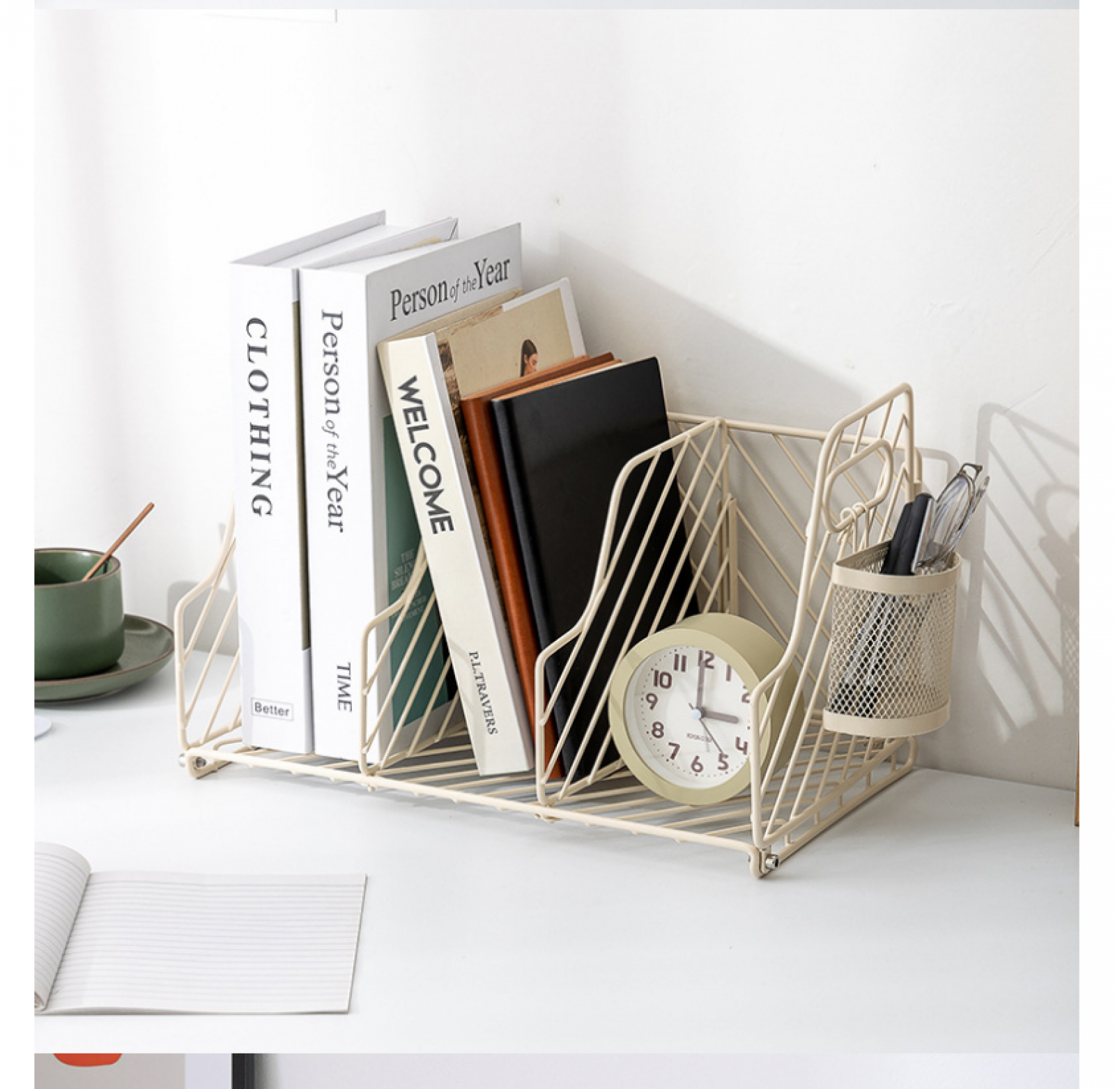 Вертикальный лоток для бумаг и документов MyPads с 3 отделениями, металлическая сетка, бежевый