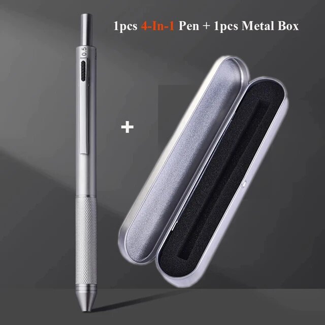 Многофункциональная 4-цветная металлическая ручка Серый, 1Silver Pen In Box