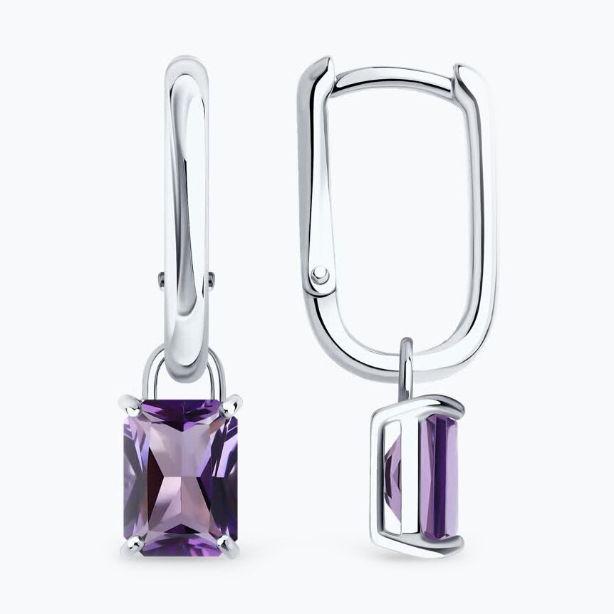 Серьги, серебро, 925 проба, аметист