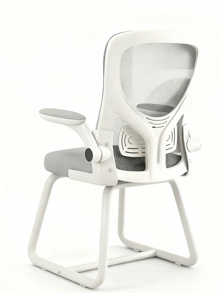 Офисное кресло, Кресло офисное: белосерый цвет, подлокотники с возможностью переворота, удобная вентилируемая спинка, высокоэластичное губочное сиденье, металлические дуговые ножки