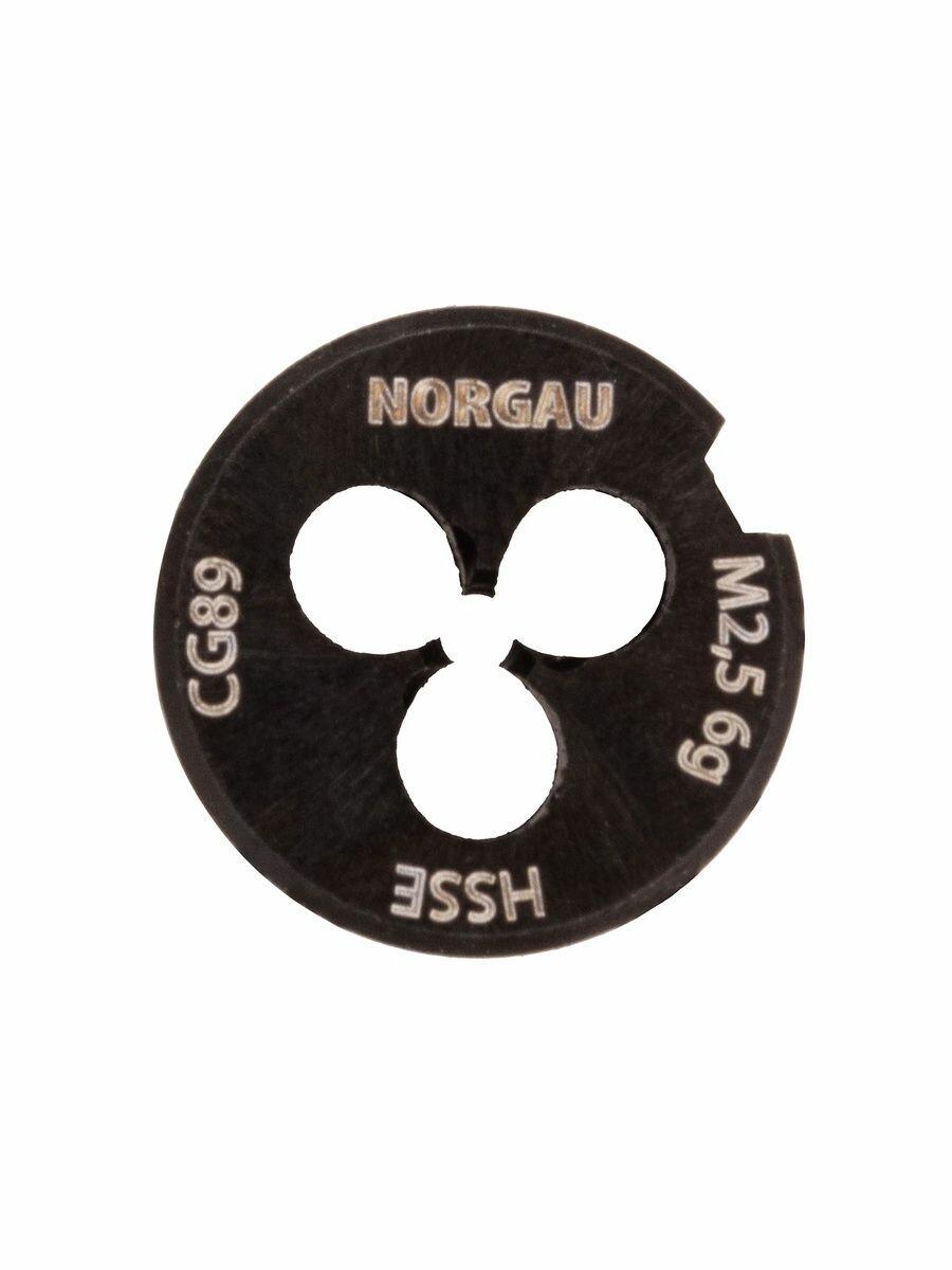 Плашка М2.5х0.45 мм по нержавеющим и жаропрочным сплавам NORGAU Industrial метрическая, для резьбы 60, по DIN223, HSS-Е/VAP (Co 5%), диаметр 16 мм