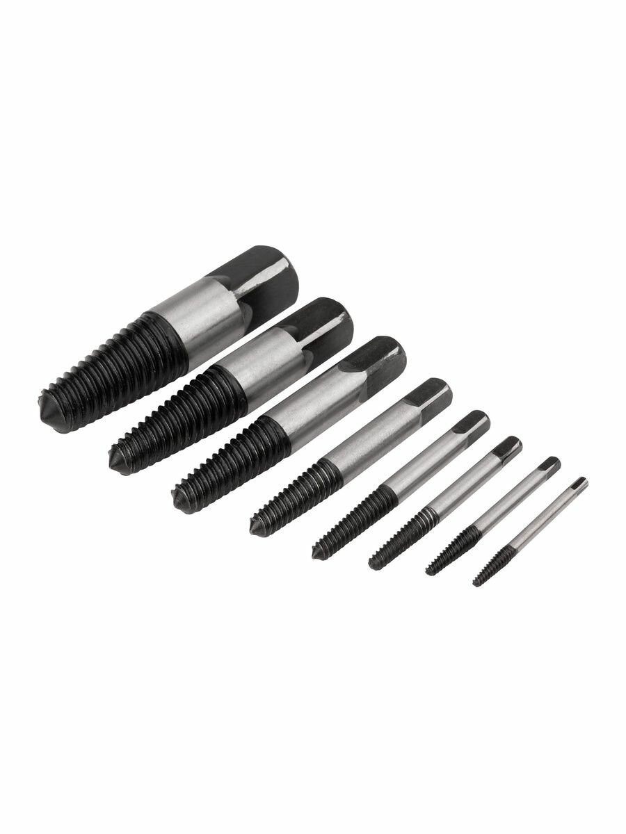 Набор экстракторов М3-50 мм, NORGAU Industrial для удаления сломанных винтов, болтов, шпилек, в пластиковом футляре 8 штук