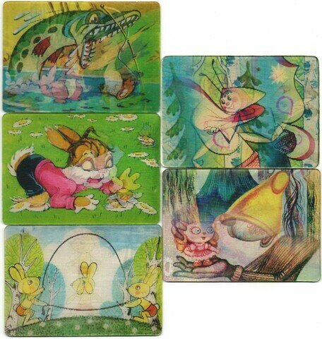 № 90 Набор из 5 переливных (стерео) Календариков . Мультфильмы СССР 1984 год.