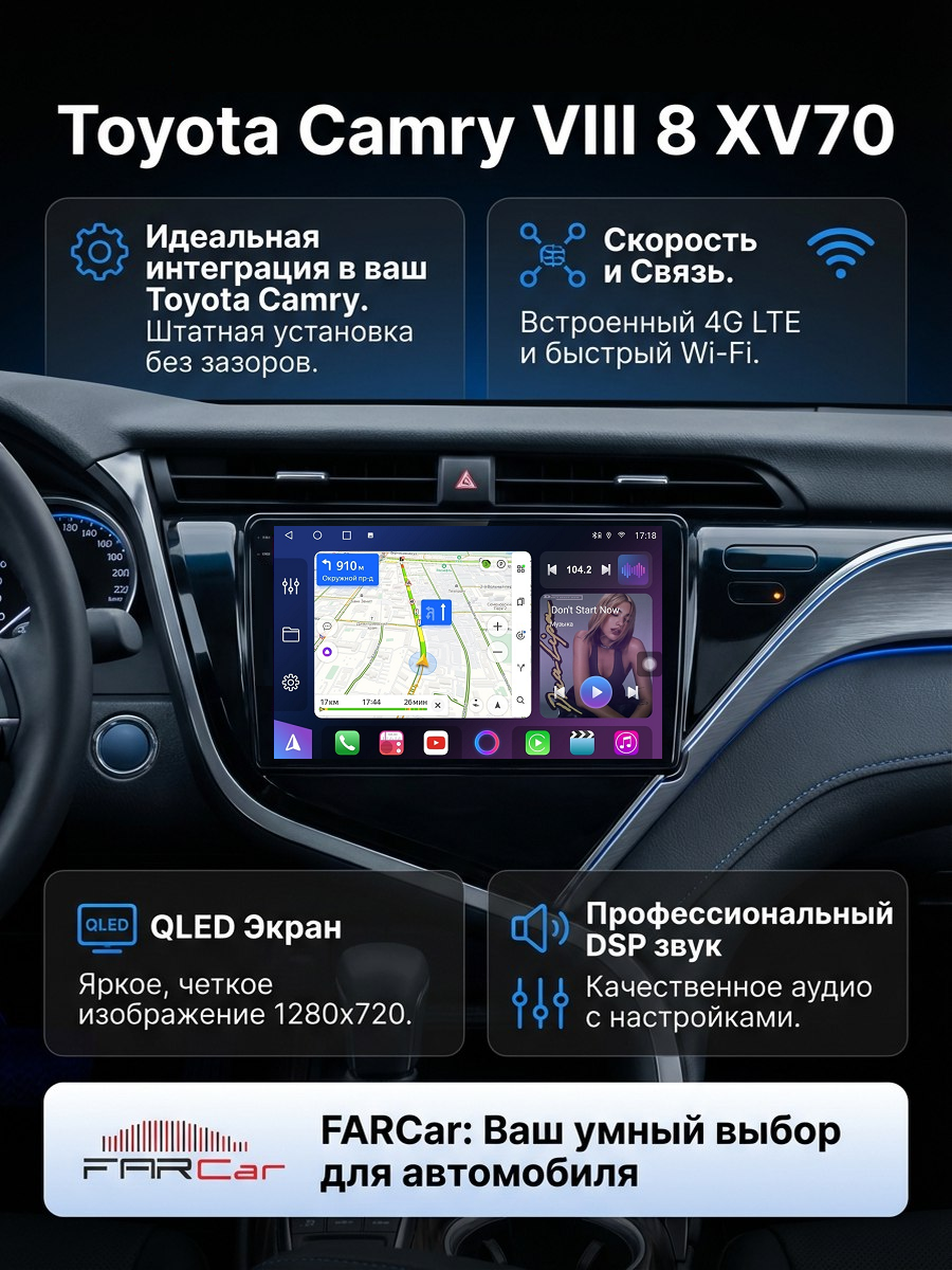 Штатная магнитола Тойота Камри 70 (Toyota Camry VIII 8 XV70) 2020-2021 на Android 14, CarPlay WiFi + 4G