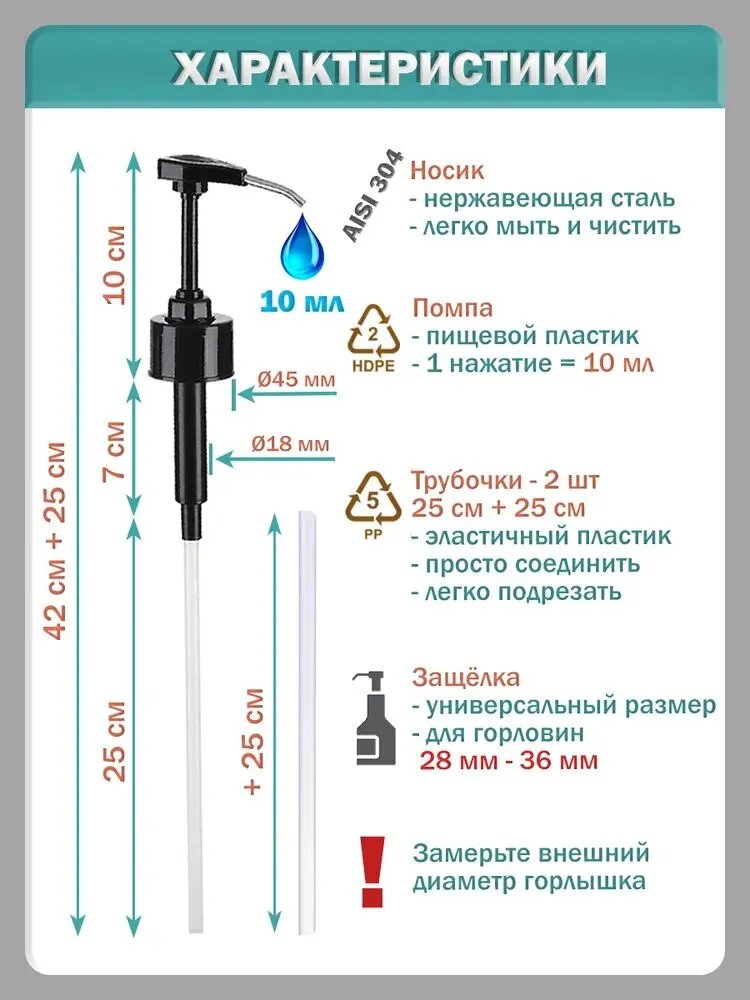 Дозатор для напитков 10 шт. черный из ABS пластика и нержавеющей стали для сиропов до 1л — фото 1