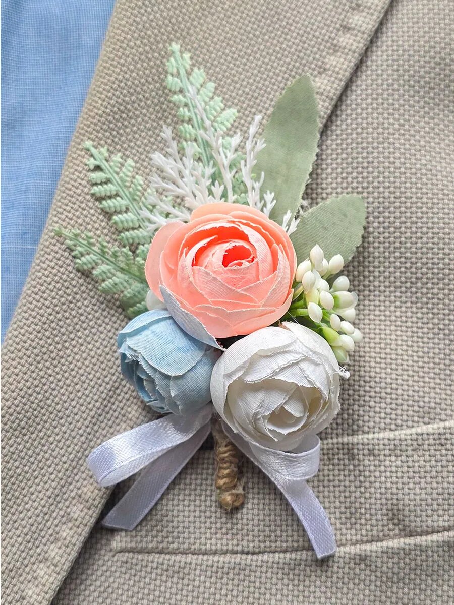 Бутоньерка для жениха для костюма пиджака или на рубашку, на булавке, свадебный цветок