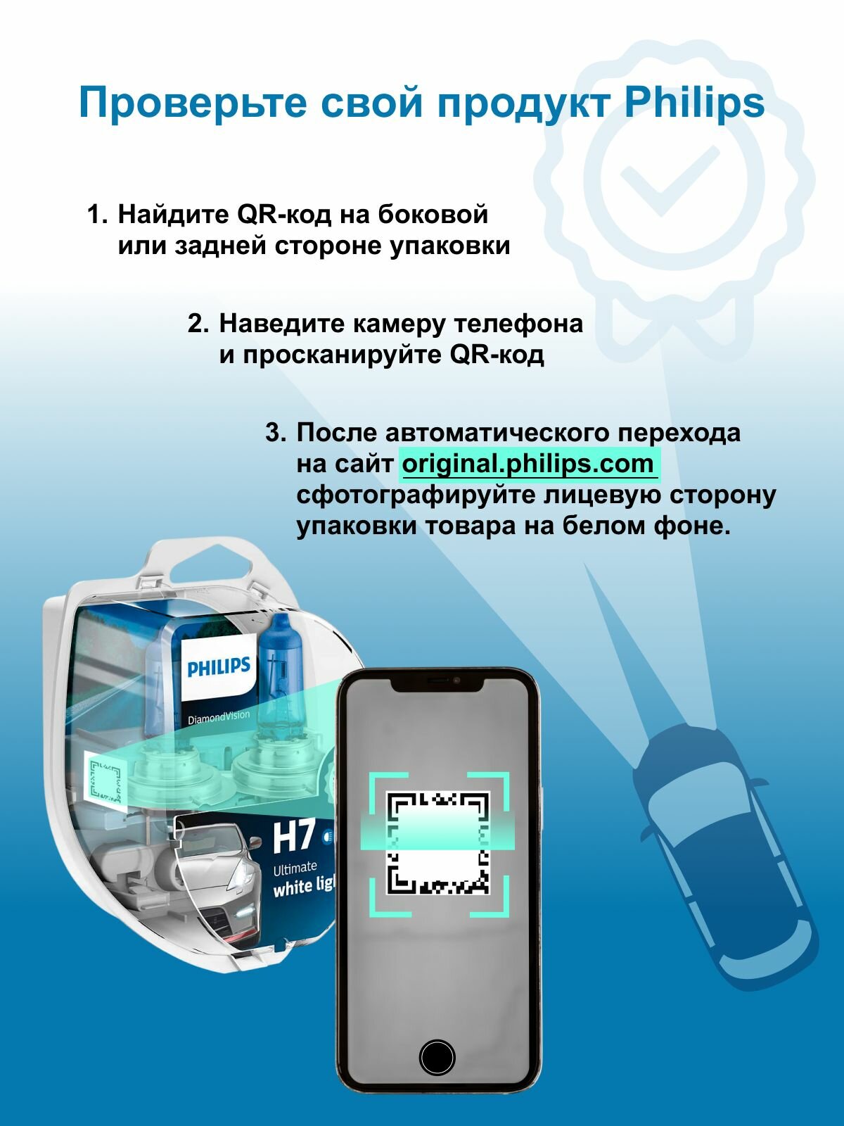 Светодиодная автомобильная лампа W5W T10 Philips 11961CU31B2