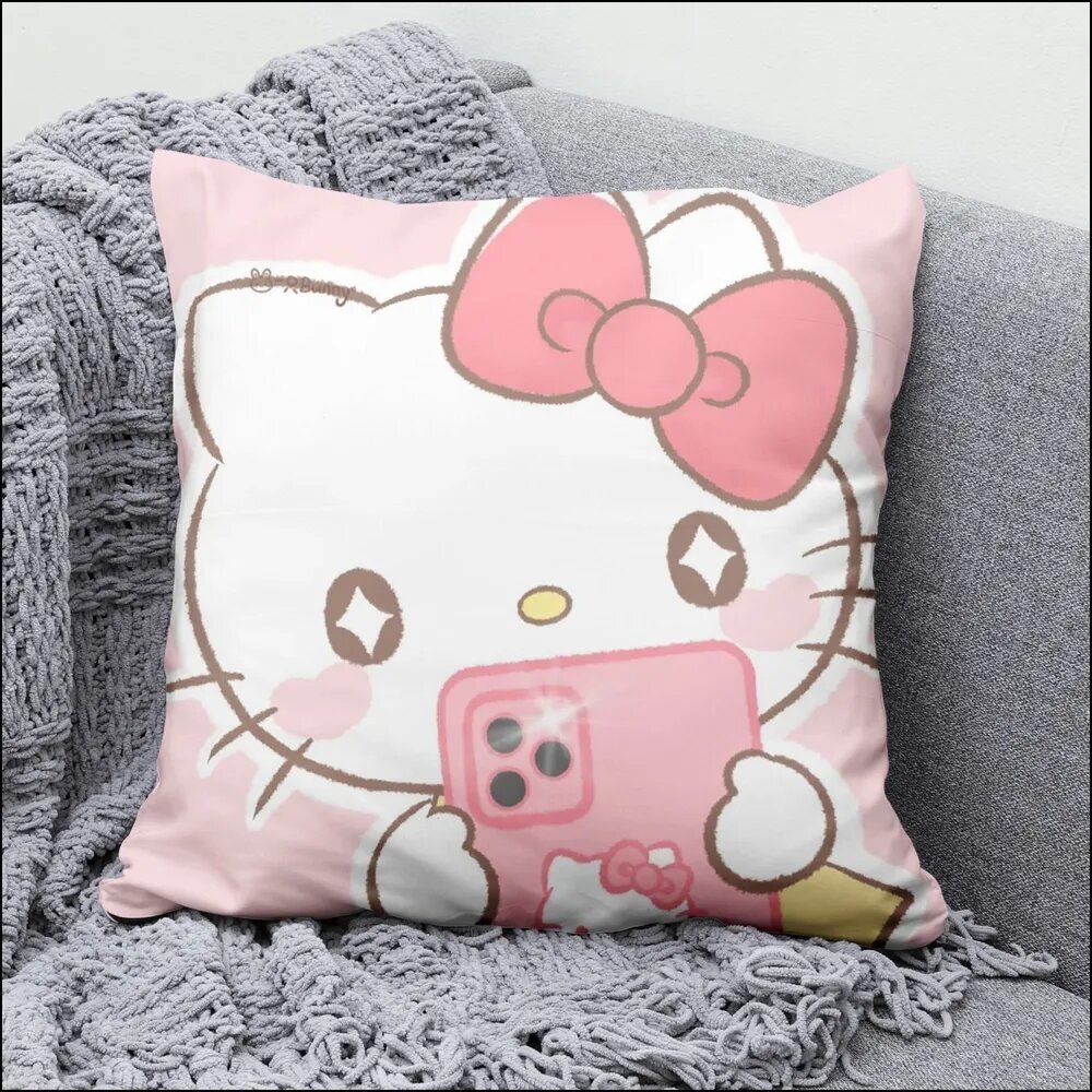 Наволочка декоративная 45x45 см, 1 шт, полиэстер, с принтом Hello Kitty, на молнии