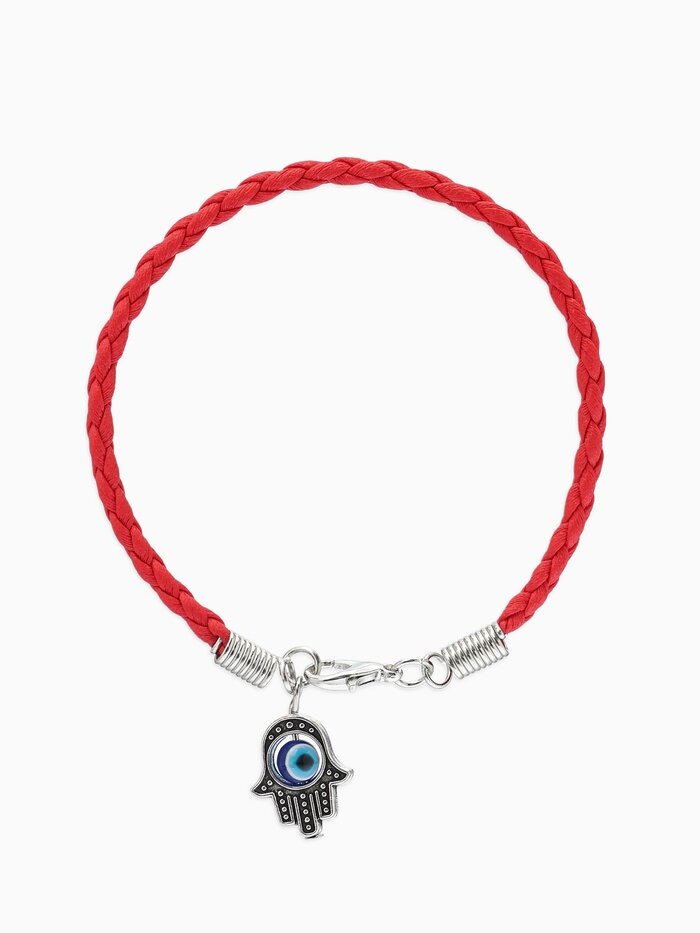 Браслет-оберег «Красная нить», рука счастья Хамса на застёжке, синий в чернёном серебре, 19 см