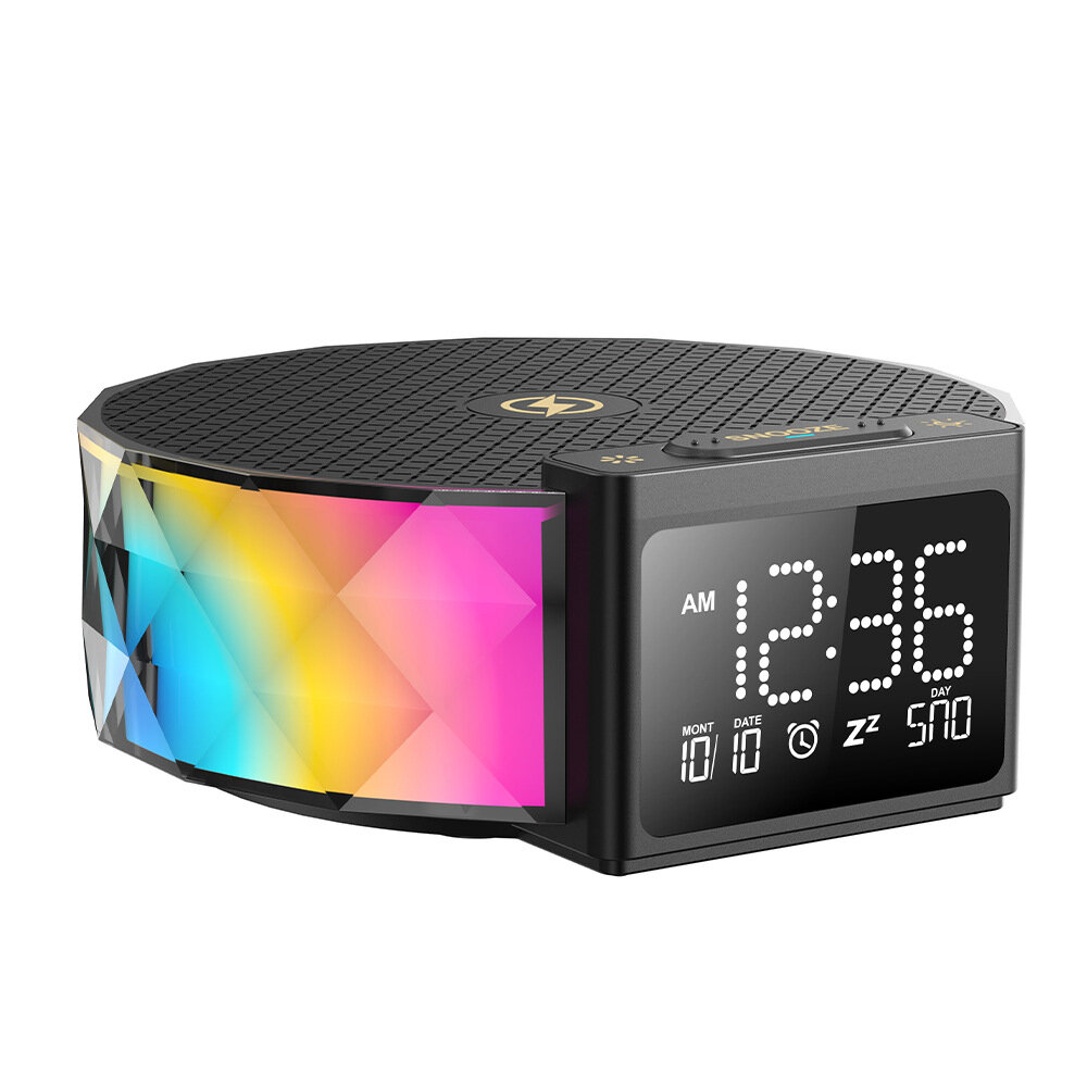 Часы-будильник 15Вт, беспроводная зарядка, RGB ночник, регулировка яркости, для спальни
