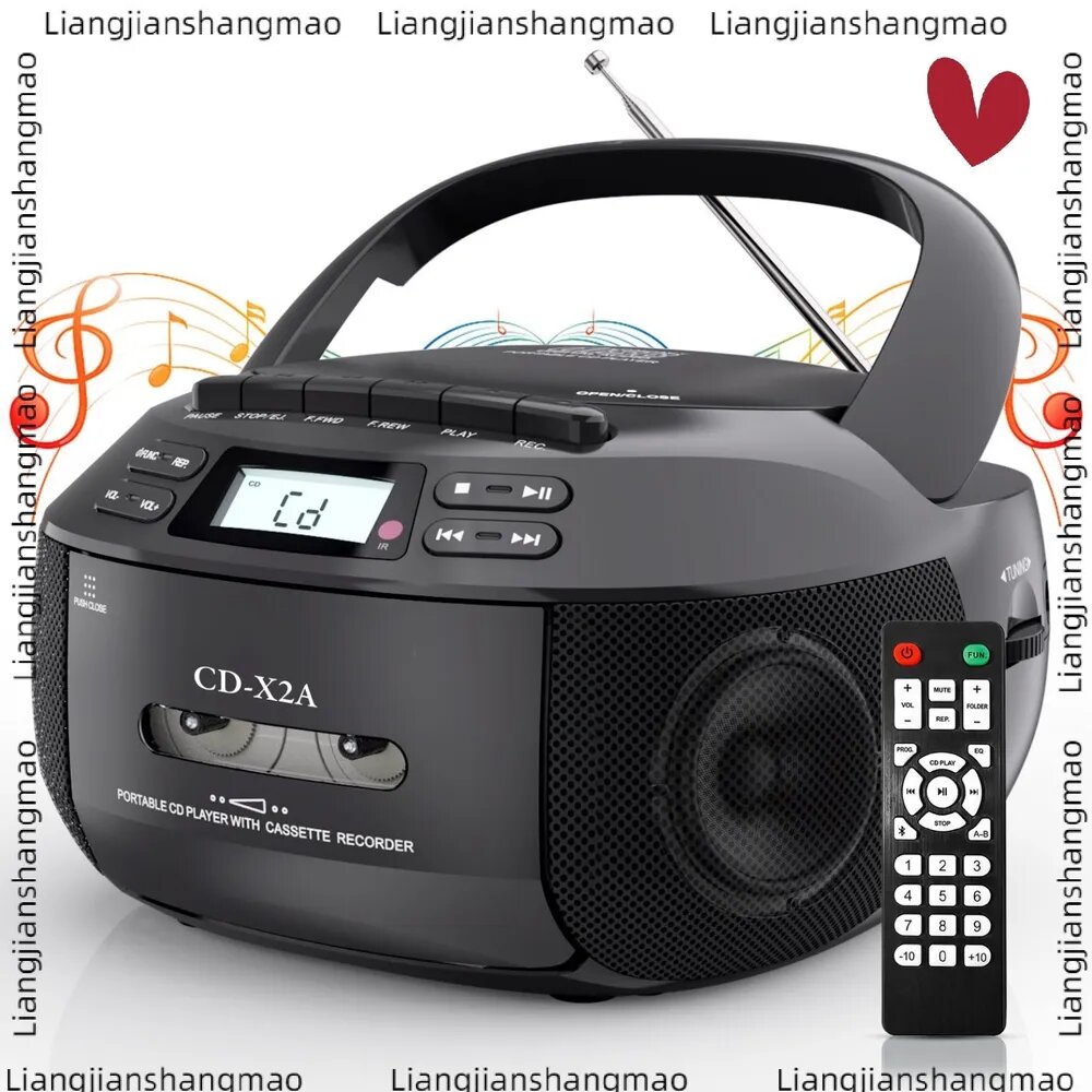 Магнитола CD-X2A с кассетной декой, Bluetooth, USB, FM/AM радио, черный