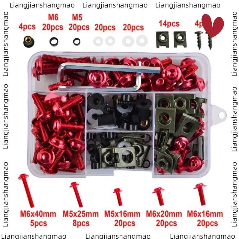 Набор красных болтов и шайб для мотоциклов разных размеров, 4pcs M6, 20pcs M5, 20pcs M5, 20pcs M6, 20pcs M6, универсальный набор