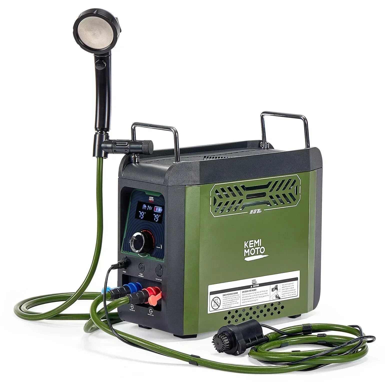 Портативный душ-водонагреватель для кемпинга и активного отдыха (UTV/ATV) с насосом, до 100 минут работы, мгновенный нагрев за 3 секунды, 20 000 BTU, 4000 мАч, перезаряжаемый