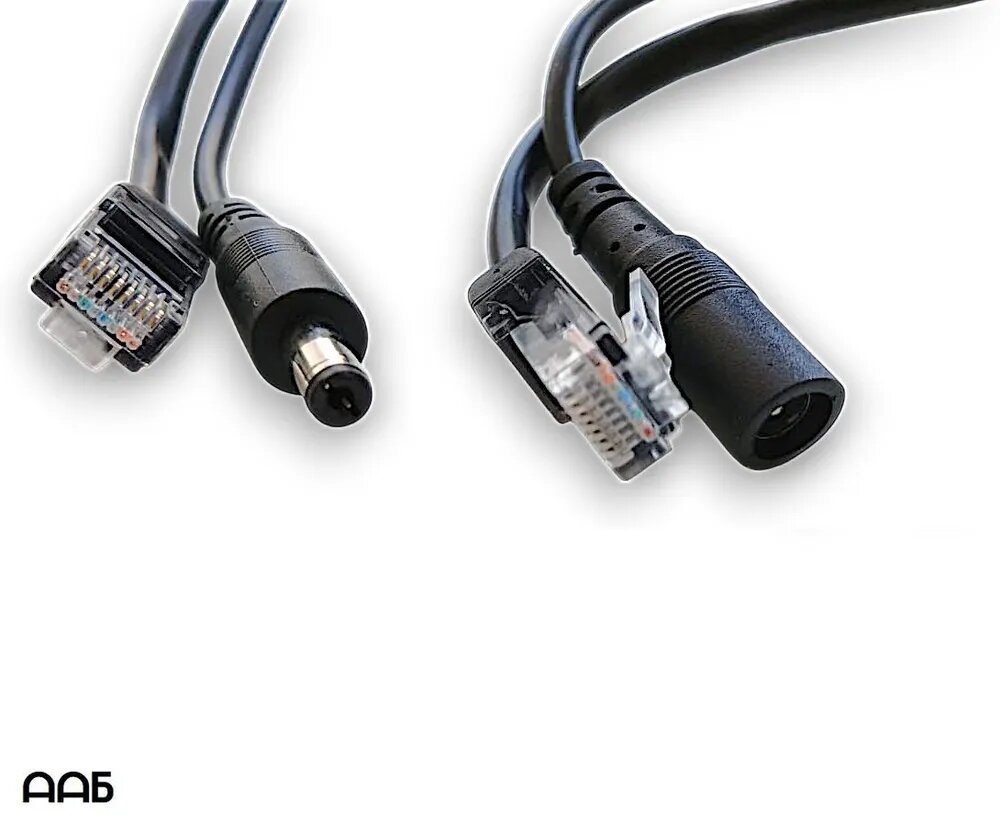 Кабель для компьютерной периферии DC 5.5 x 2.1 мм/DC 5.5 x 2.1 мм, RJ-45, 30.01 м, черный, черно-серый