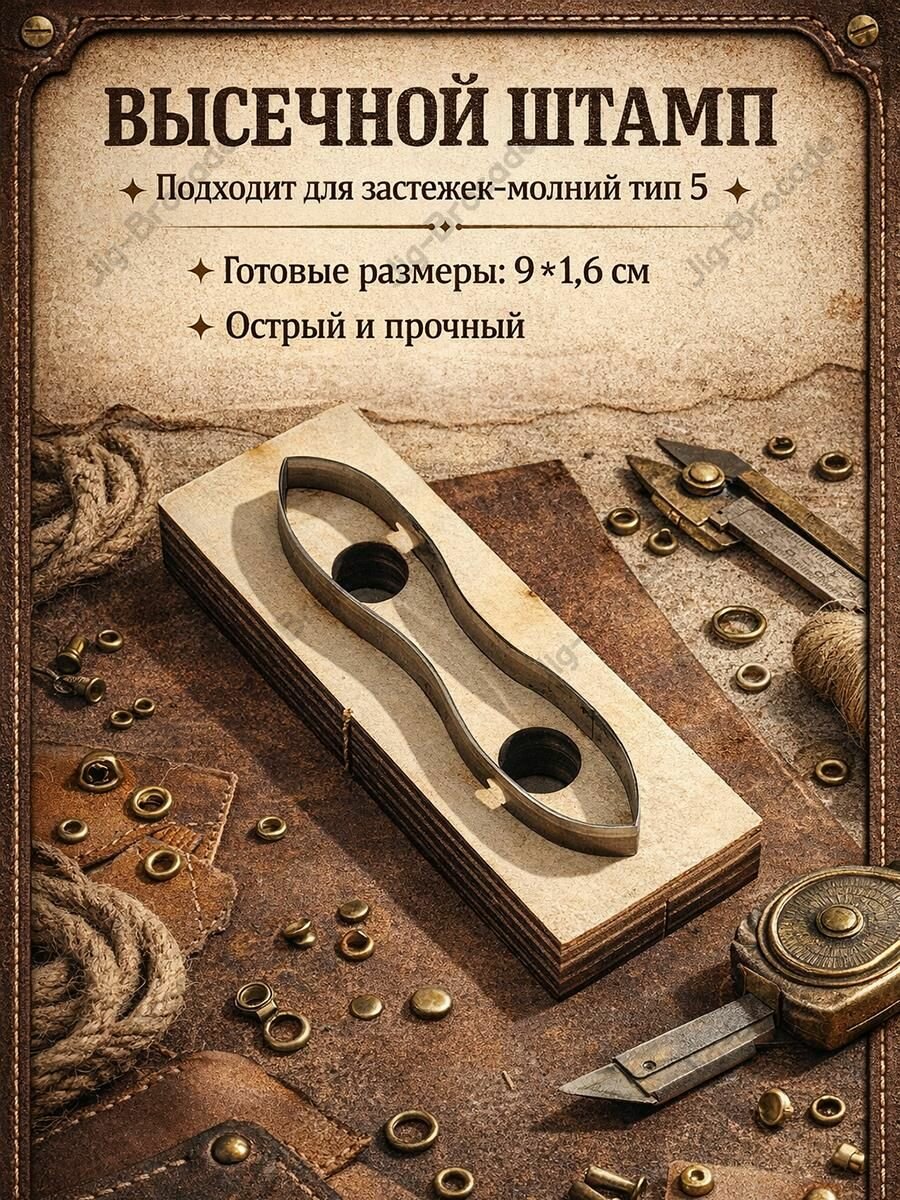 Штанцформа для вырубки кожи для застежек-молний типа 5, 9x1,6 см, высококачественная сталь