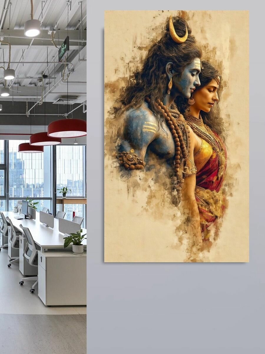 Картина "Картина на холсте ? Шив и Парвати? 50 х 90" 50x90 см