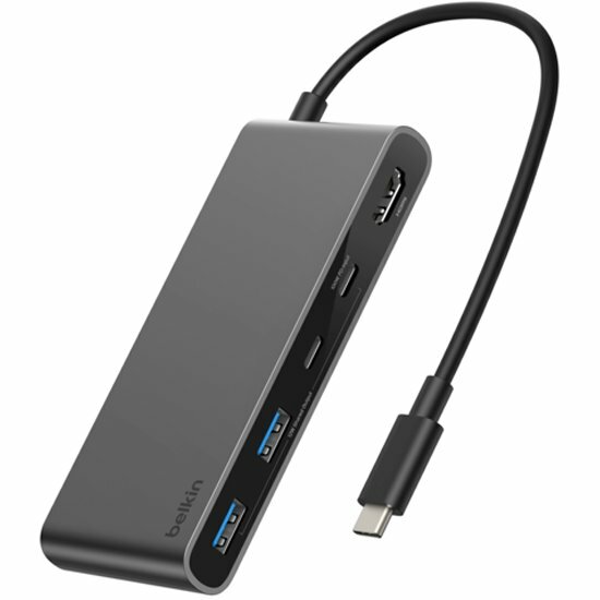 Хаб (разветвитель) Belkin 7-in-1 4K@60Hz 100W 2*USB-C, 2*USB-A, HDMI, SD, Micro SD, серый