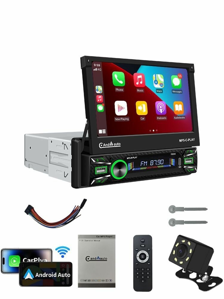 1 Din-сенсорный экран-радио, Carplay&Android Auto, автомобиль стерео с камерой заднего вида Bluetooth FM RDS радио Type-C USB SD MP4 MP5-плеер