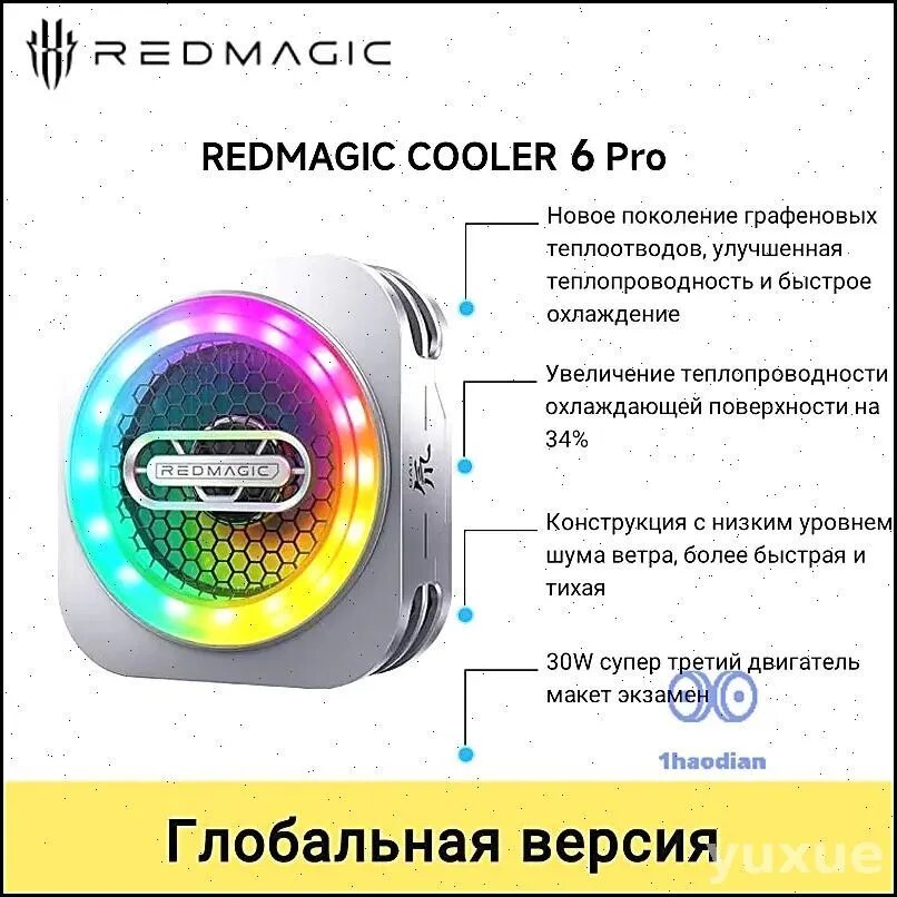 Магнитный охладитель RedMagic Cooler 6 Pro с премиум AIконтролем температуры, обеспечивающий мощность до 30 Вт и оснащенный двойным режимом работы для мобильного телефона.