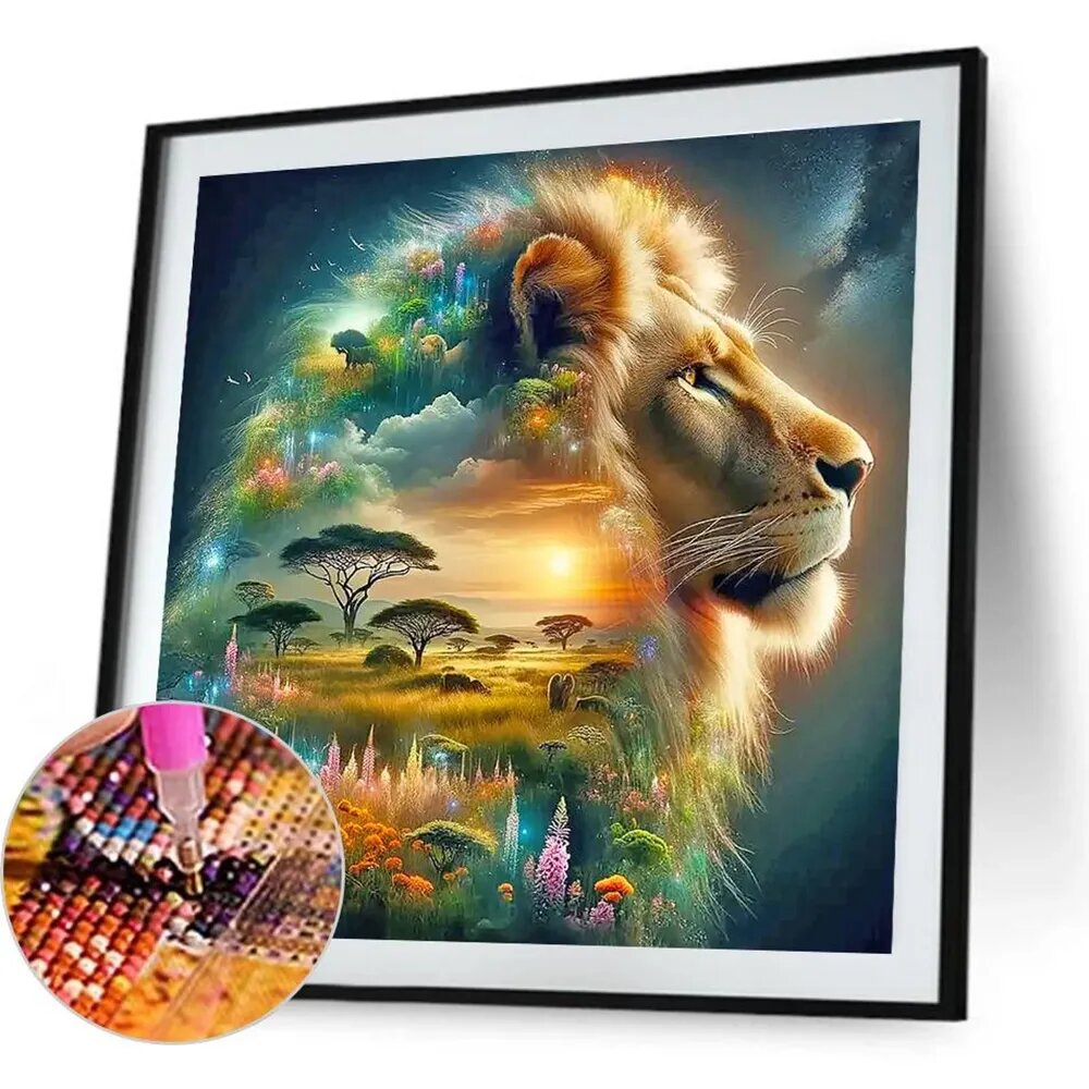 Диамантная картина Лев в стиле животных, 50 50 см, 50 цветов, 5D-вышивка из акриловых страз