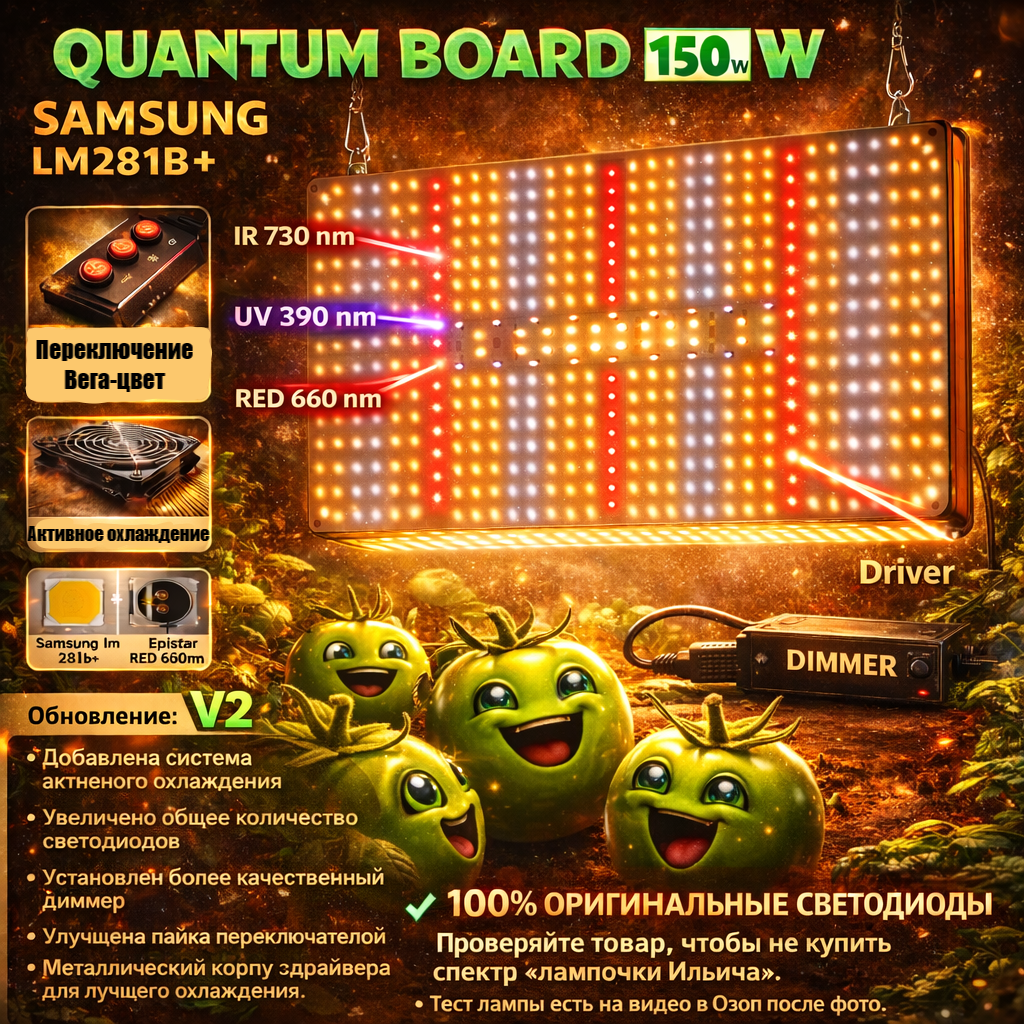 Новинка Светильник для растений 150 ватт фитолампа Quantum board (Квантум борд) SL1000pro, диоды самсунг LM281B+