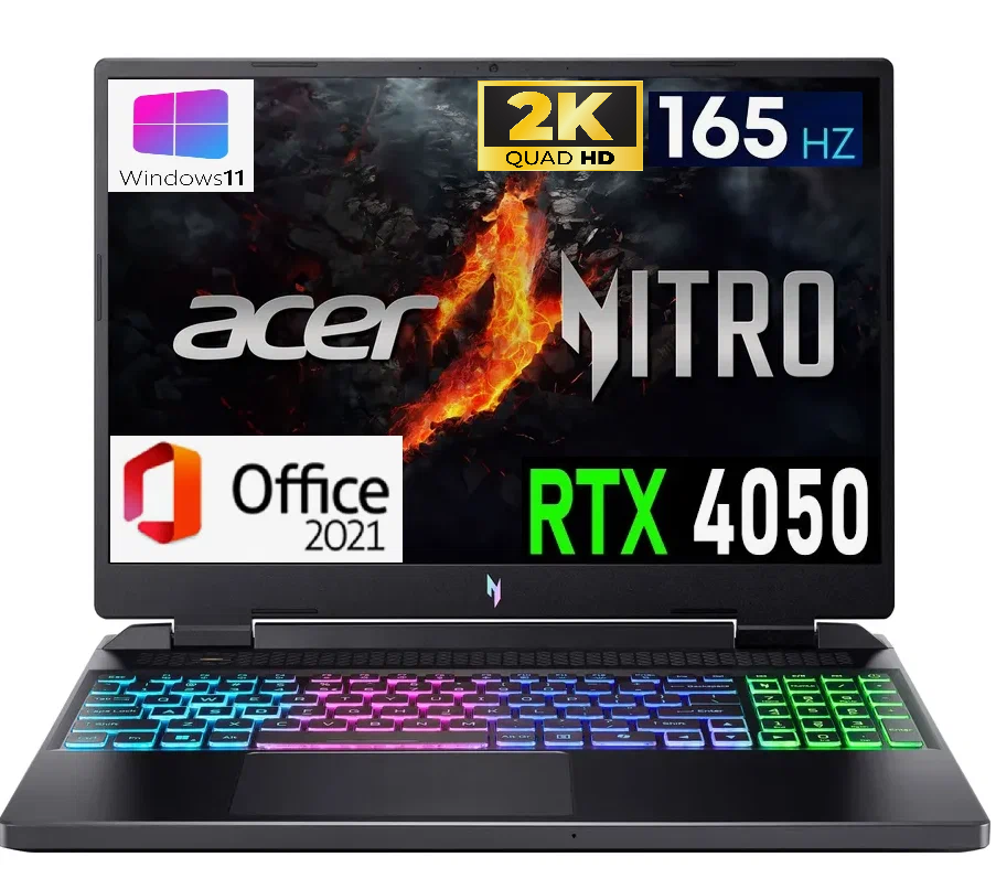 Ноутбук ACER Nitro 16" 2K IPS 165гц, Ryzen 7 8845HS( 8 ядер до 5.1Ghz), 32 GB DDR5, SSD 1 TB, RTX4050-6GB, Win11+Office
