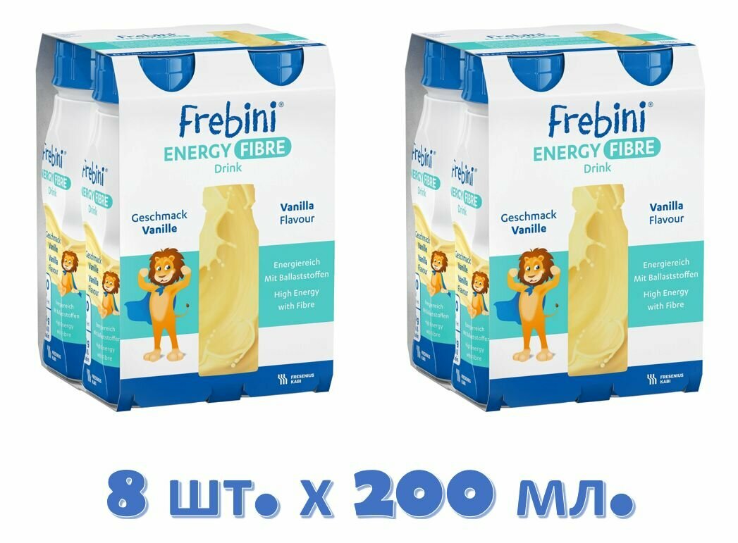 Фребини Энергия/Frebini Energy Fiber Drinking Food Vanilla, с пищевыми волокнами, ваниль, 200 мл, 8шт.