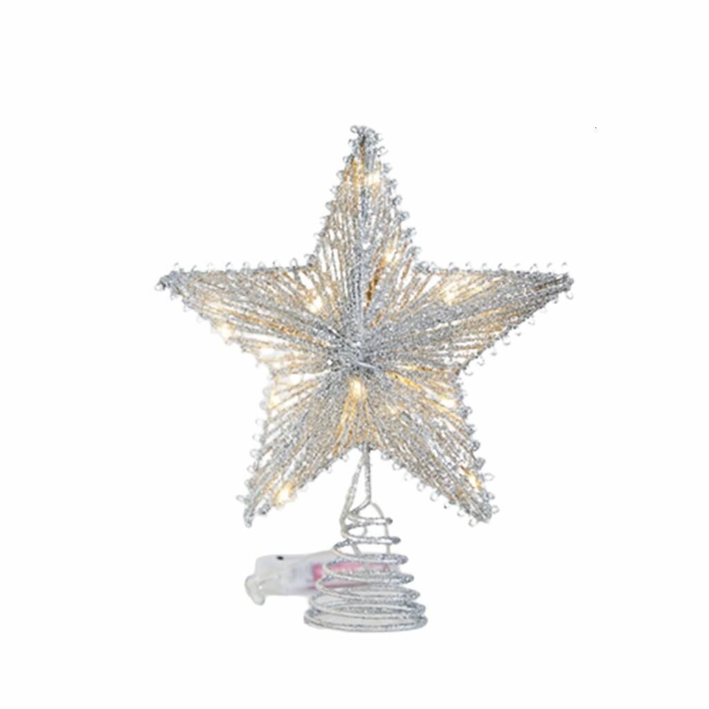 Украшение верхушки рождественской елки из кованого железа в виде пятиконечной звезды-20-сантиметровая серебряная звезда на верхушке елки