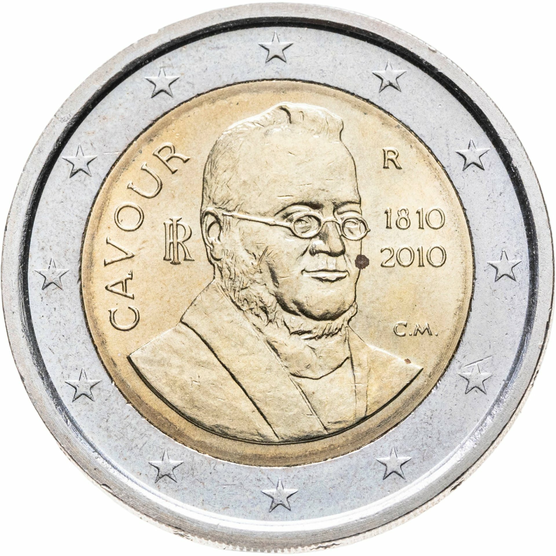 Италия 2 евро 2010 "200 лет со дня рождения Камилло Кавура", Биметалл, в сохранности UNC