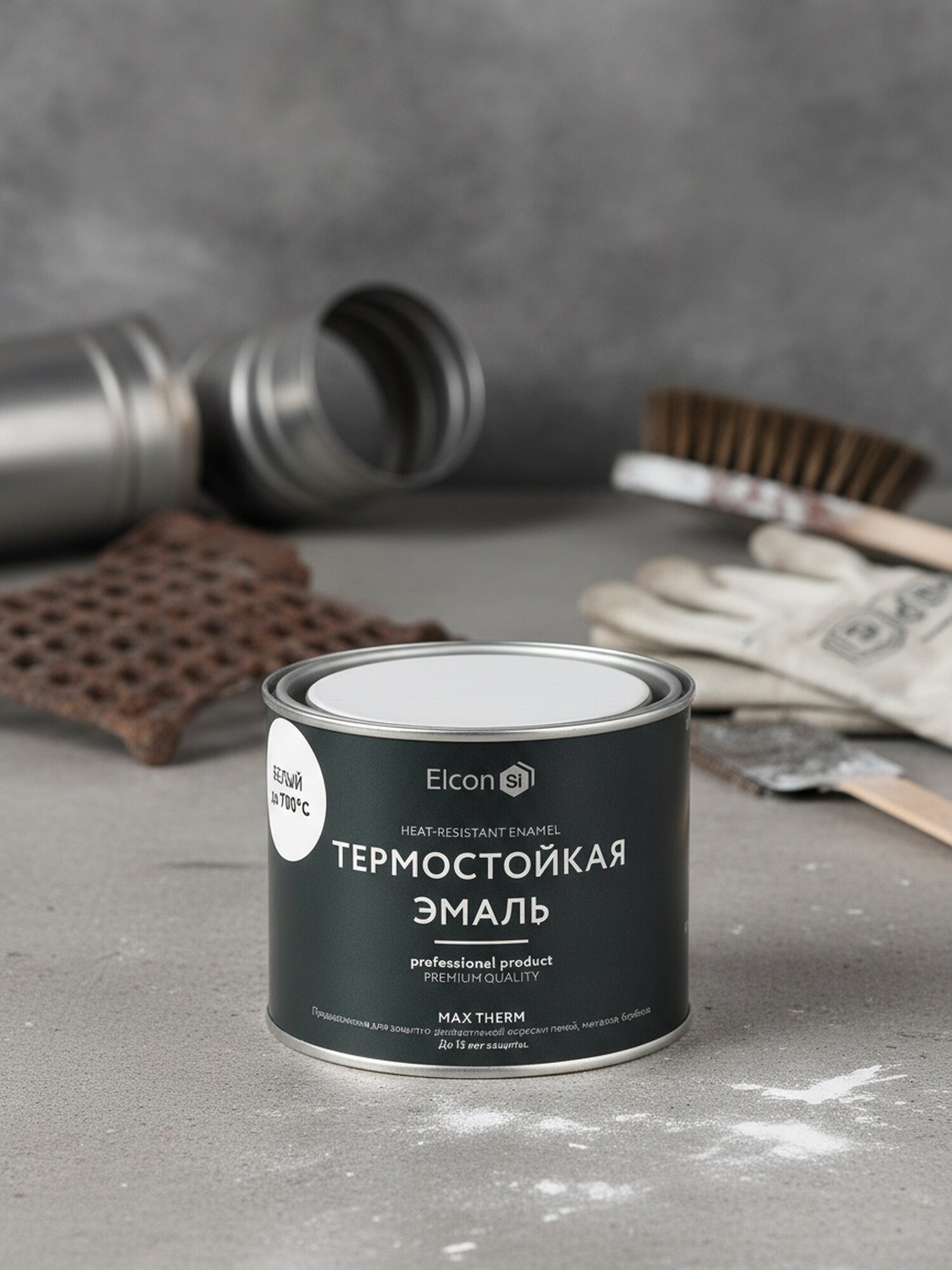 Эмаль Elcon термостойкая кремнийорганическая белая матовая 0.4 кг 700°С для окраски металла, печей и дымоходов
